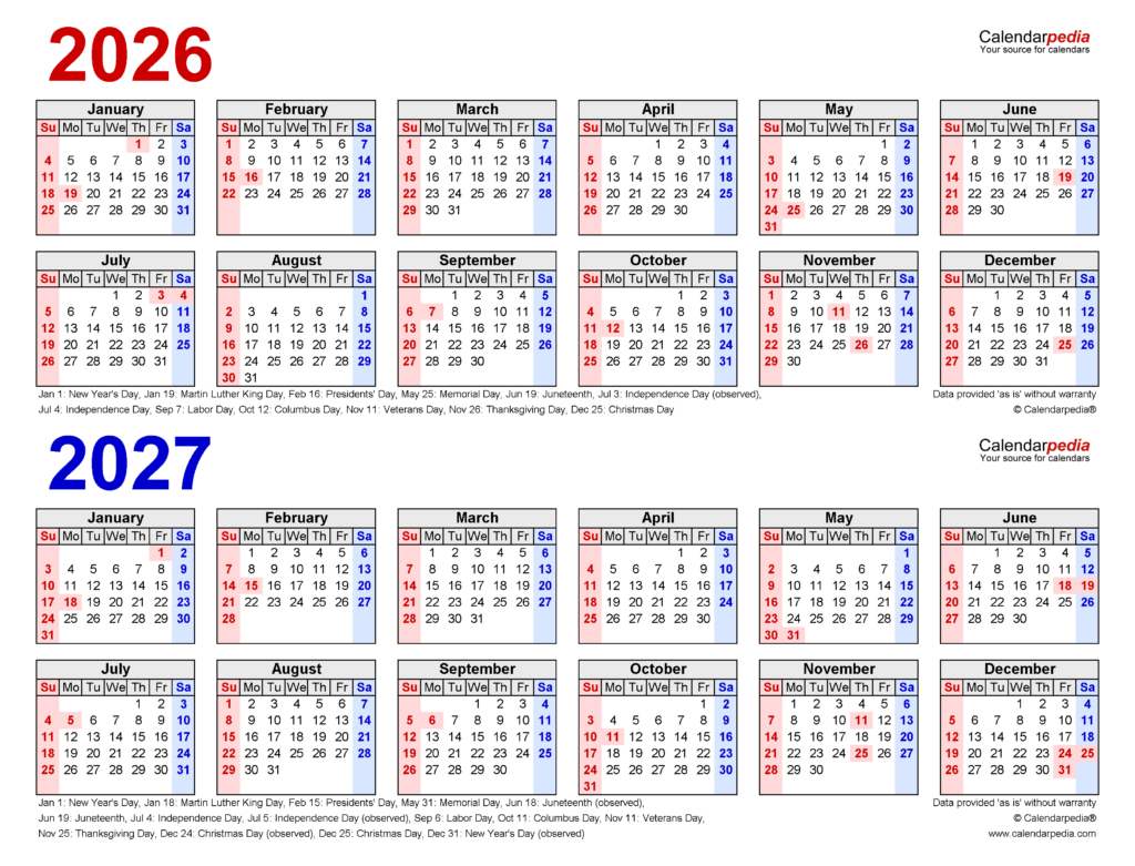 2 Year Calendar 2026 And 2027 Printable - calendar.mammycares.com