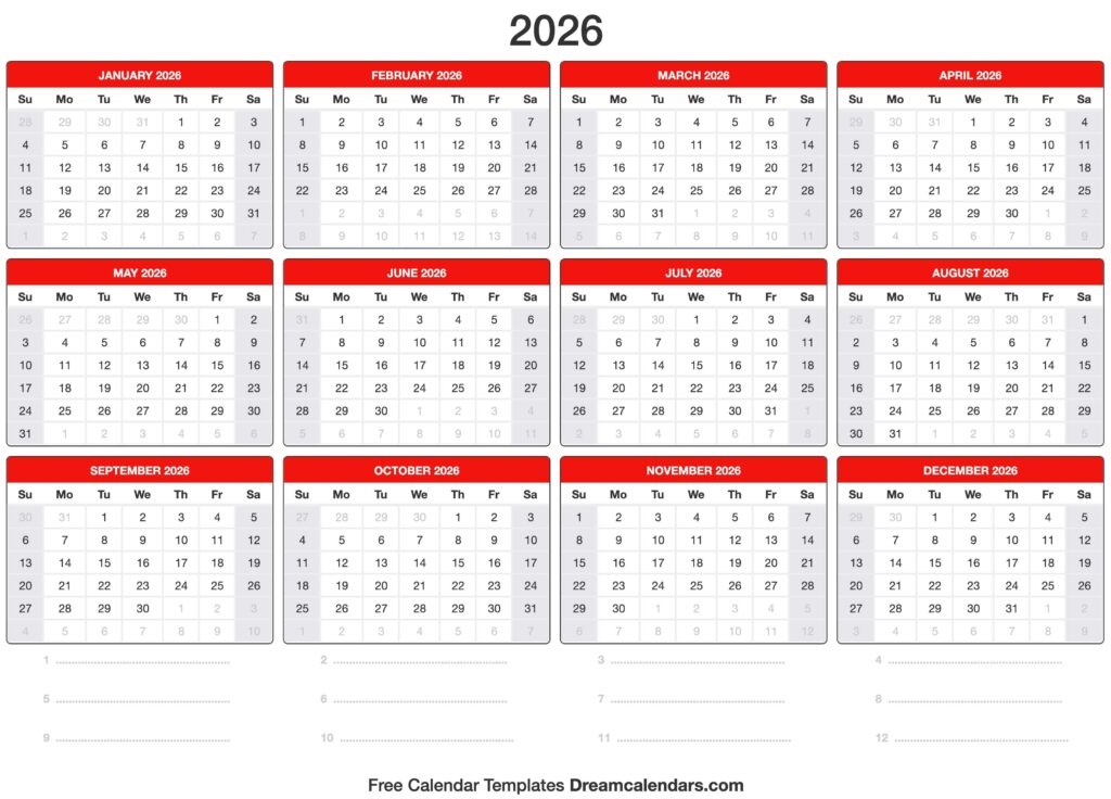 2026 Yearly Calendar Printable - calendar.mammycares.com