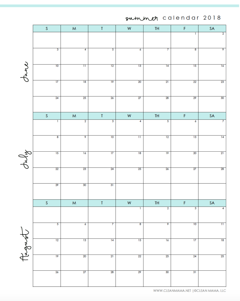 2026 Summer Calendar Printable - calendar.mammycares.com